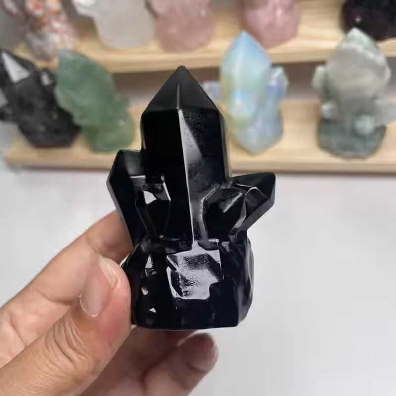 Natural Black Obsidian Quartz Crystal Cluster Pillar Energy Stone ...