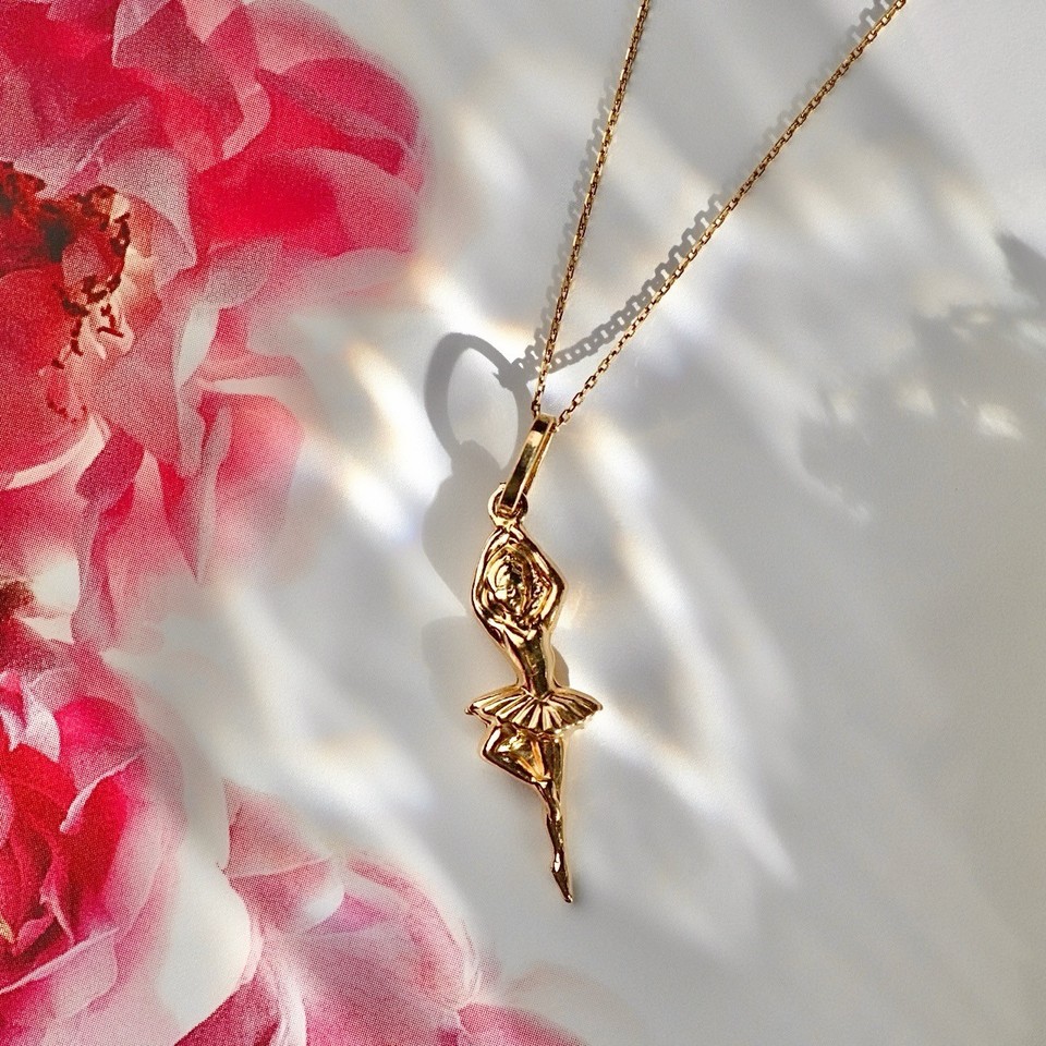 14K Solid Yellow Gold Ballerina Charm Pendant 1g Dance Ballet Tehrani ...