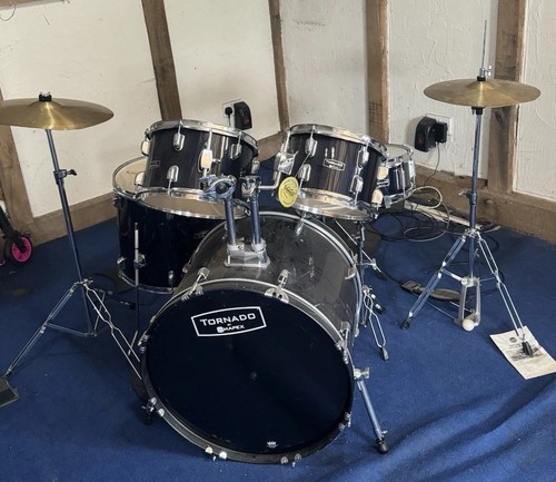 7 Piece Black with chrome Trim Tornado Drum Kit. Including Stands And ...