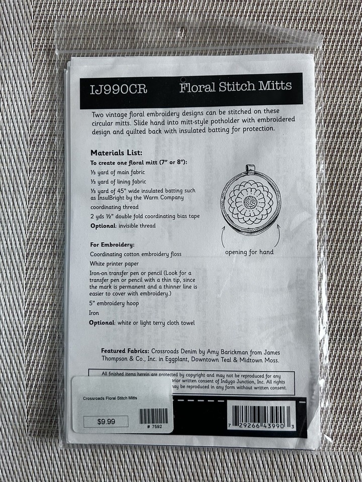 Crossroads Designs "Floral Stitch Mitts" Potholdes Sewing Pattern Amy ...