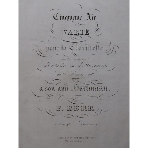 BERR Friedrich Air Varié No 5 Clarinette Piano ca1860 | eBay