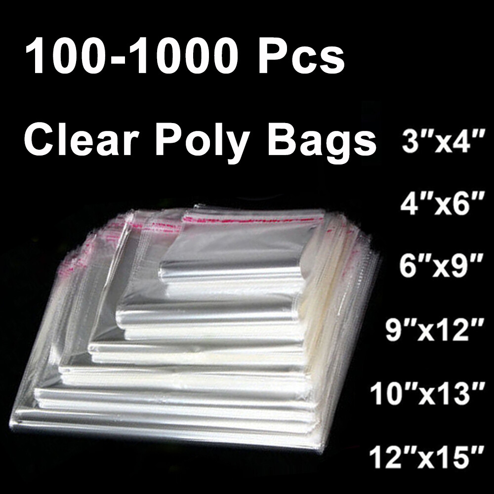 100-1000Pcs Clear Self Adhesive Poly Bags OPP Cellophane Plastic Bags 7 ...