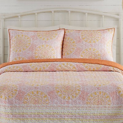 Jessica Simpson 3pc Full/Queen Medallion Quilt Set Orange/Yellow | eBay