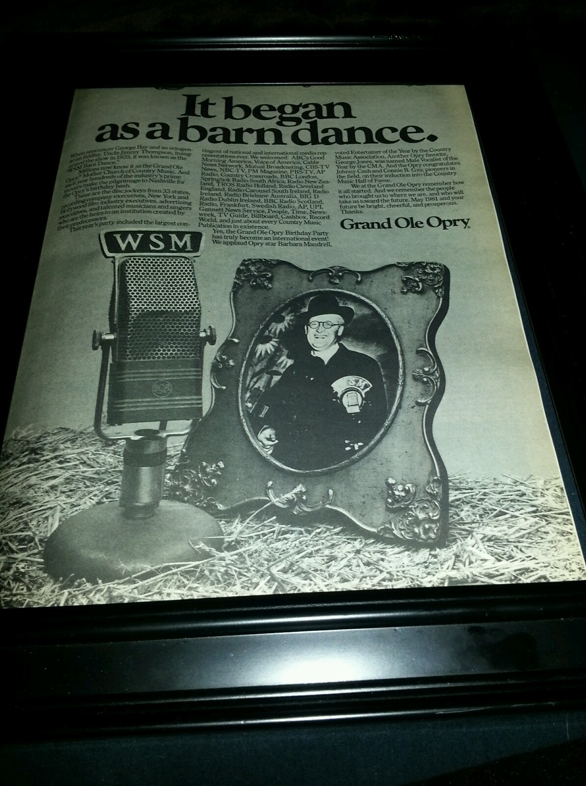 Grand Ole Opry WSM Barn Dance Rare Original Promo Poster Ad Framed! | eBay