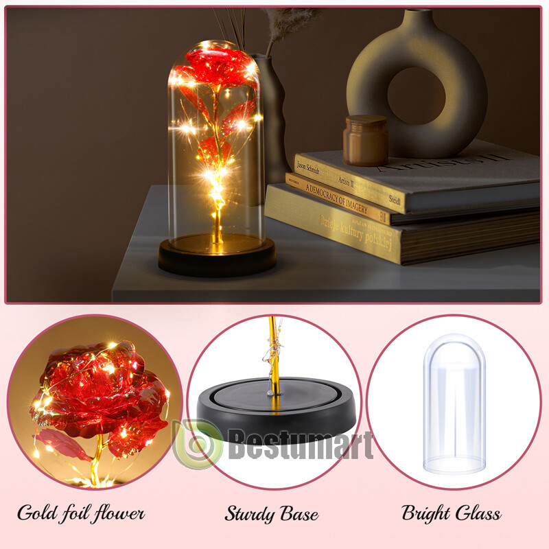 Rose LED Light Glass Mother's Day Gifts for Wife Women Mom Valentines ...
