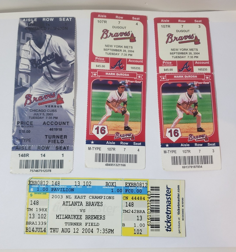 Lot (13) Assorted Atlanta Braves Turner Field Game Ticket Stubs 2004 ...