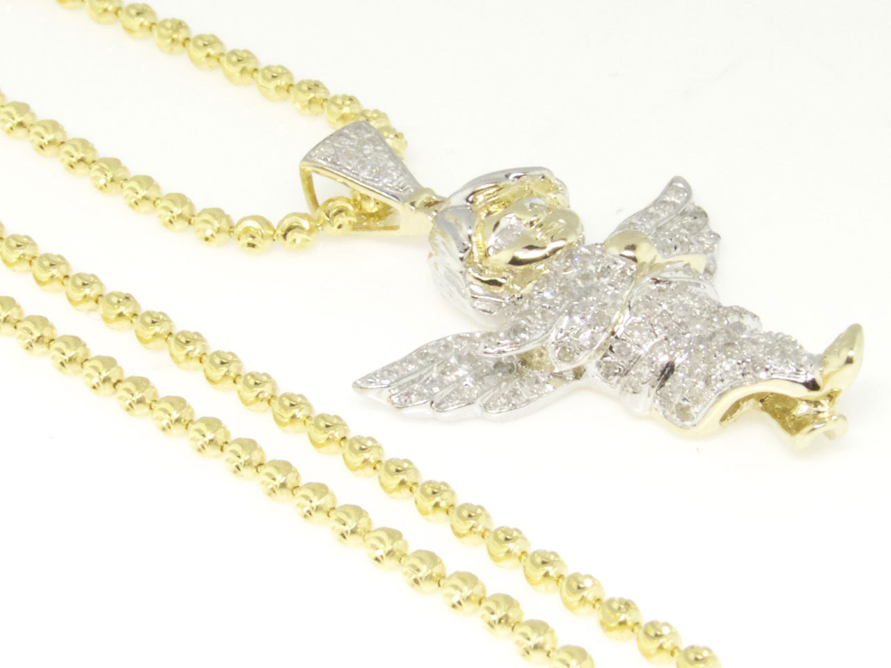 Men Ladies 10K Yellow Gold Mini Micro Angel Jesus Diamond Piece Pendant ...