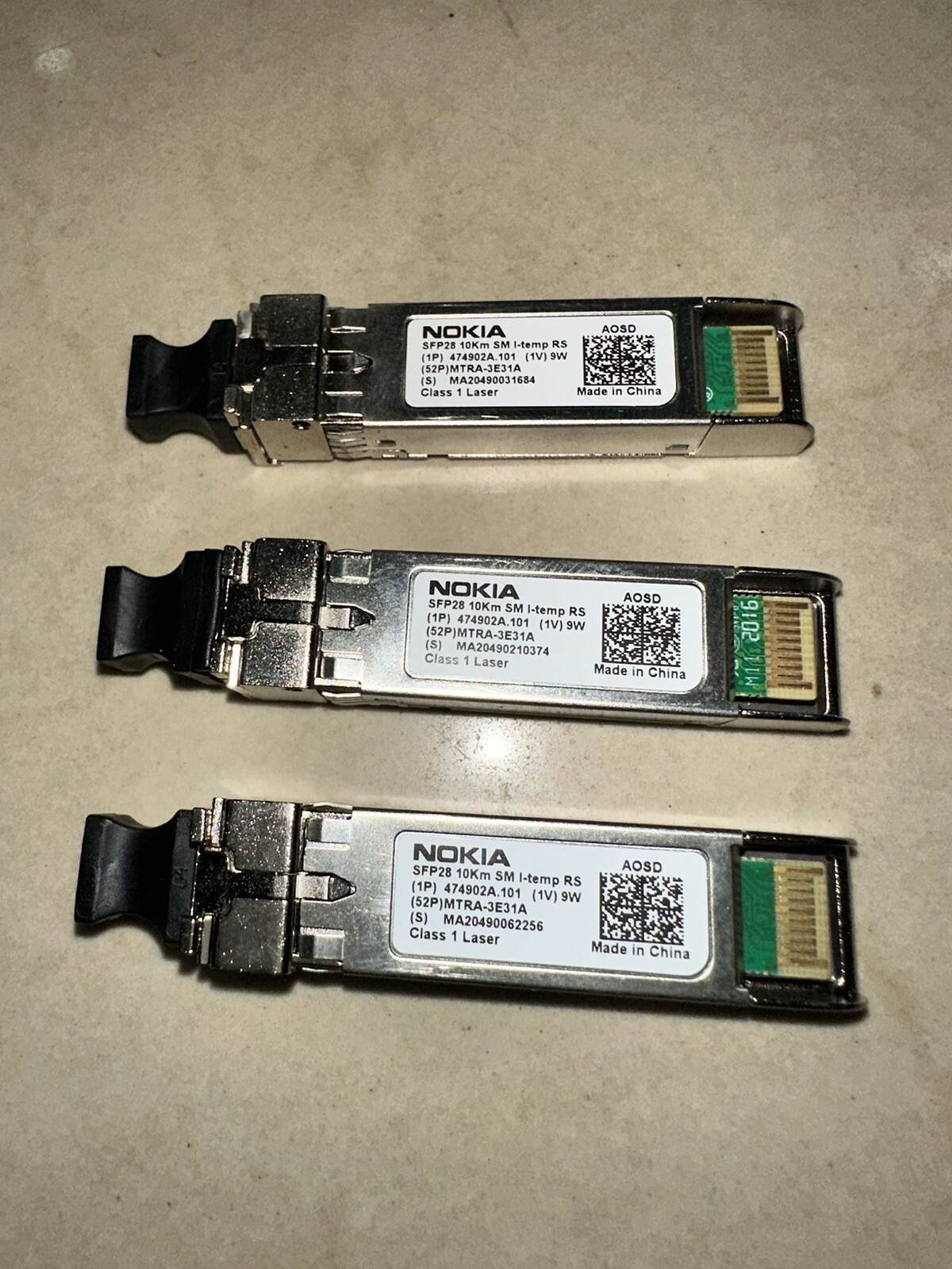 Lot Of 3 Genuine Nokia AOSD SFP28 10Km SM I-TEMP RS 474902A.101 RTXM330 ...