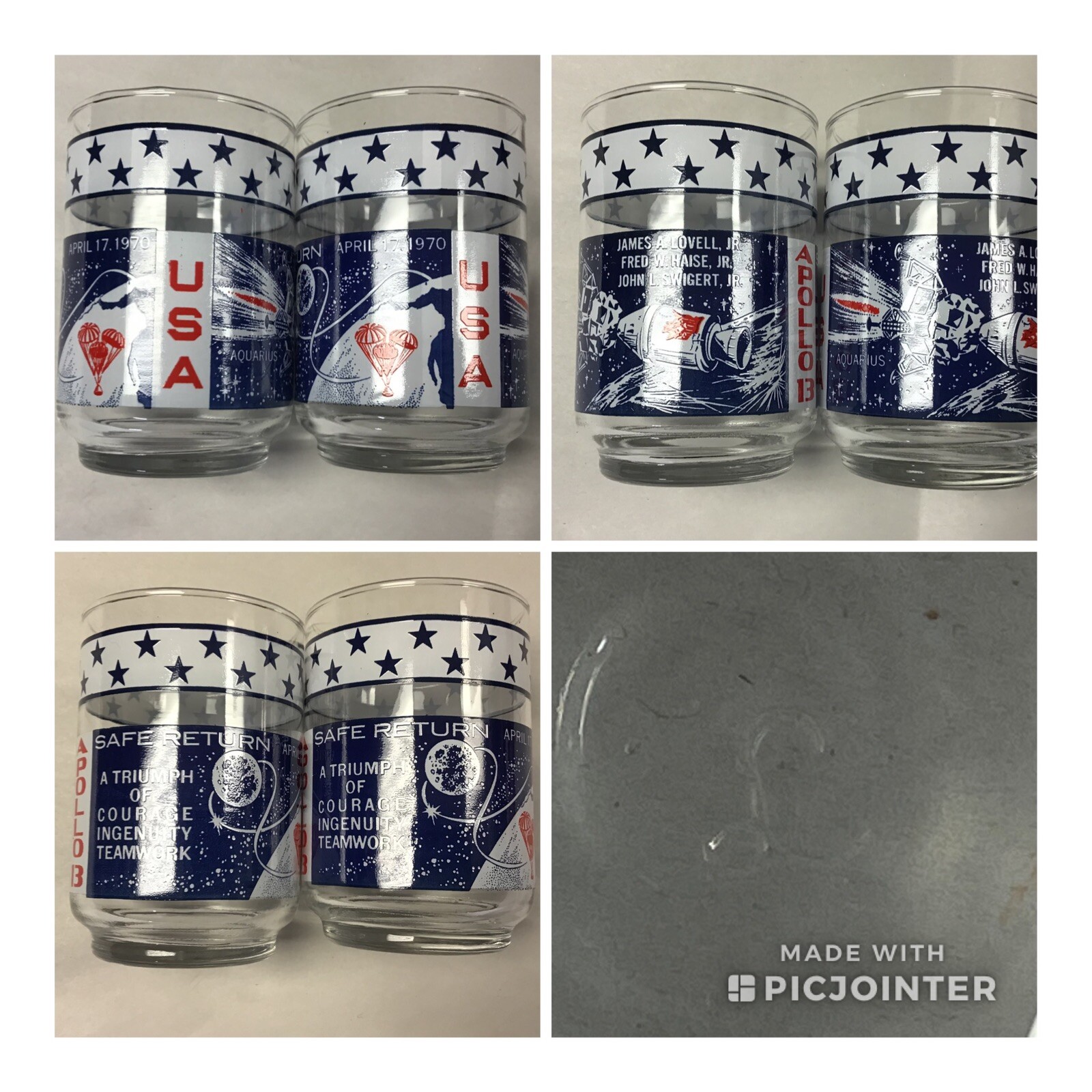 Vintage Pair of NASA Apollo 13 Glass Cups Moon 1970 ~Libbey Glass Co ...