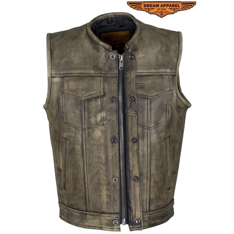 Men's Distressed Brown Leather Motorcycle Club Vest | eBay