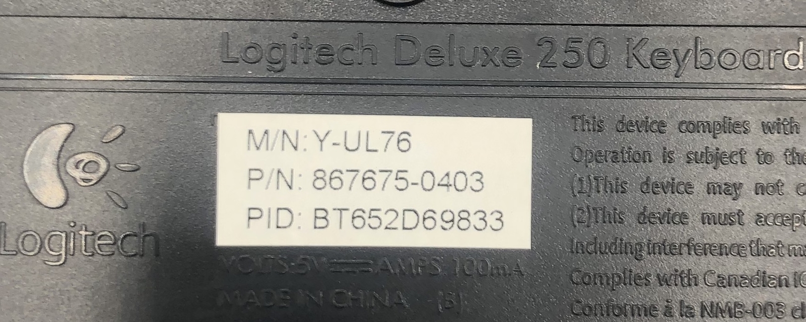 Logitech Deluxe 250 USB Keyboard- 867675-0403 | eBay