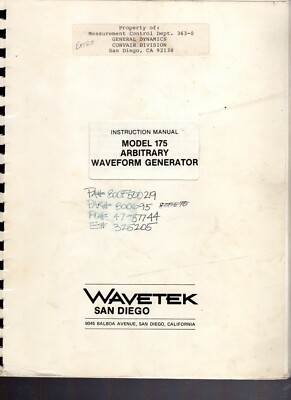 Original Wavetek Model 175 Arbitrary Waveform Generator Instruction ...