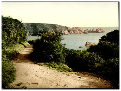 Channel Islands, Guernsey, Rocks at Moulin Huet Bay Vintage photochrome ...