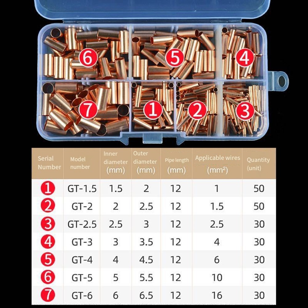 Copper Wire Crimp Connectors Kit 250PCS 7 Sizes Electrical Butt ...