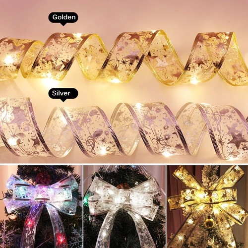 16.4FT Christmas Ribbon Bows Fairy String Lights 50 LED Party Xmas Tree ...