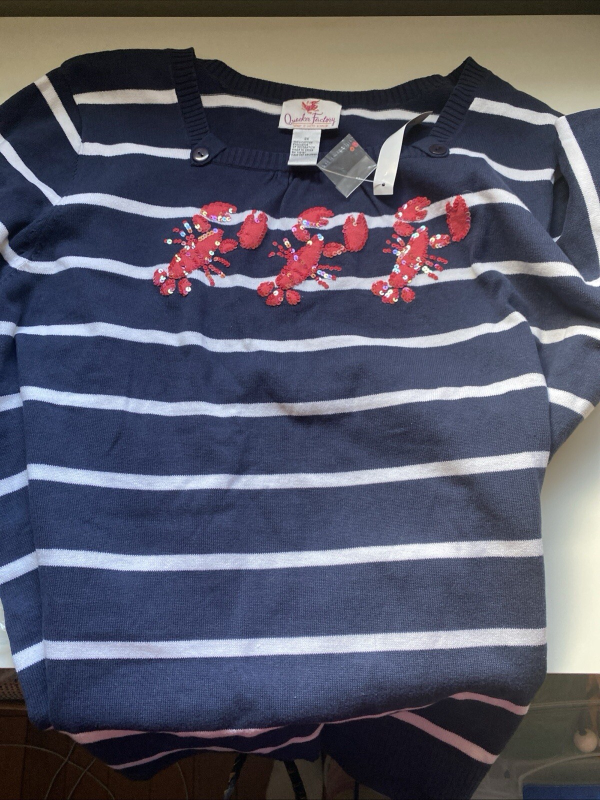 Quacker Factory Sweater Women 3X Plus Blue Pullover 3/4 Sleeve Striped ...