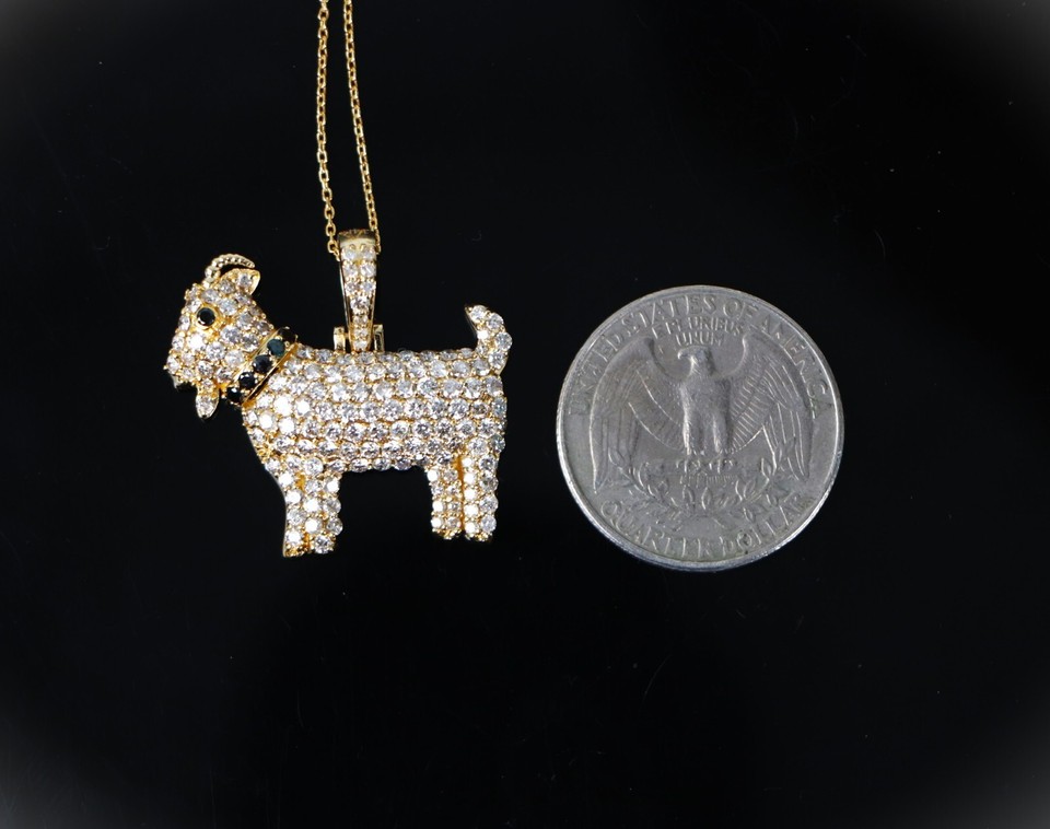 $7,250 14K Yellow Gold Round White Black Pave Diamond Goat Pendant ...