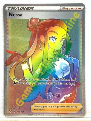 NESSA - 196/185 🌈 HYPER Rare Pokemon Trainer Card SWSH04 VIVID VOLTAGE ...