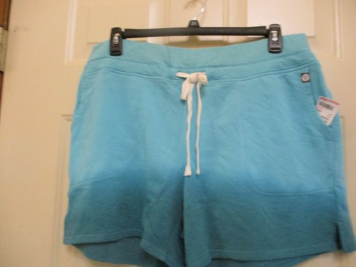 LIVI Lane Bryant Blue Teal Dip Dye Terry Shorts Pockets Drawstring 14/ ...