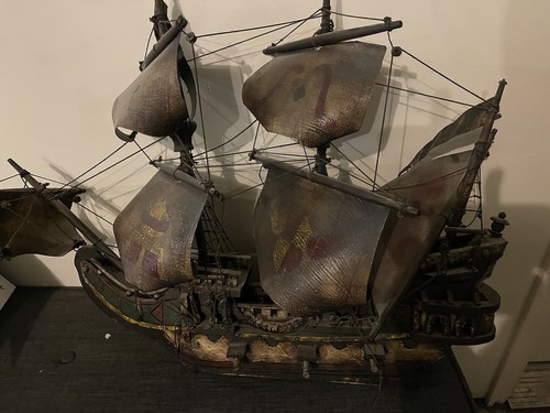 Vintage Wooden & Leather Santa Maria Model Ship | eBay