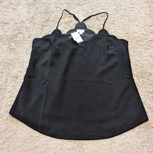 J Crew Factory Womens Scalloped Cami Top Sz 8 Black Blouse Tank Shell ...