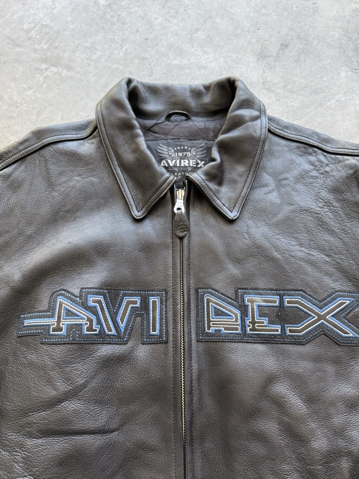 Avirex Mens Leather Jacket Black Blue 2XL American Legions Native ...