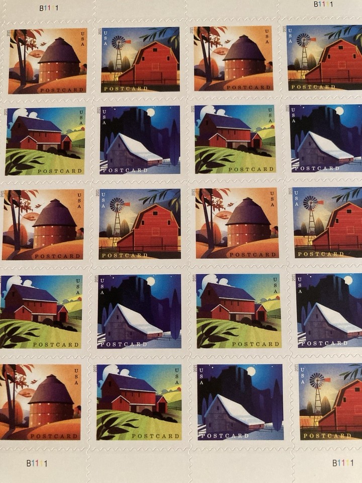 2021 USPS SHEET OF 20 POSTCARD RATE STAMPS BARNS 56¢ ($11.20) | eBay