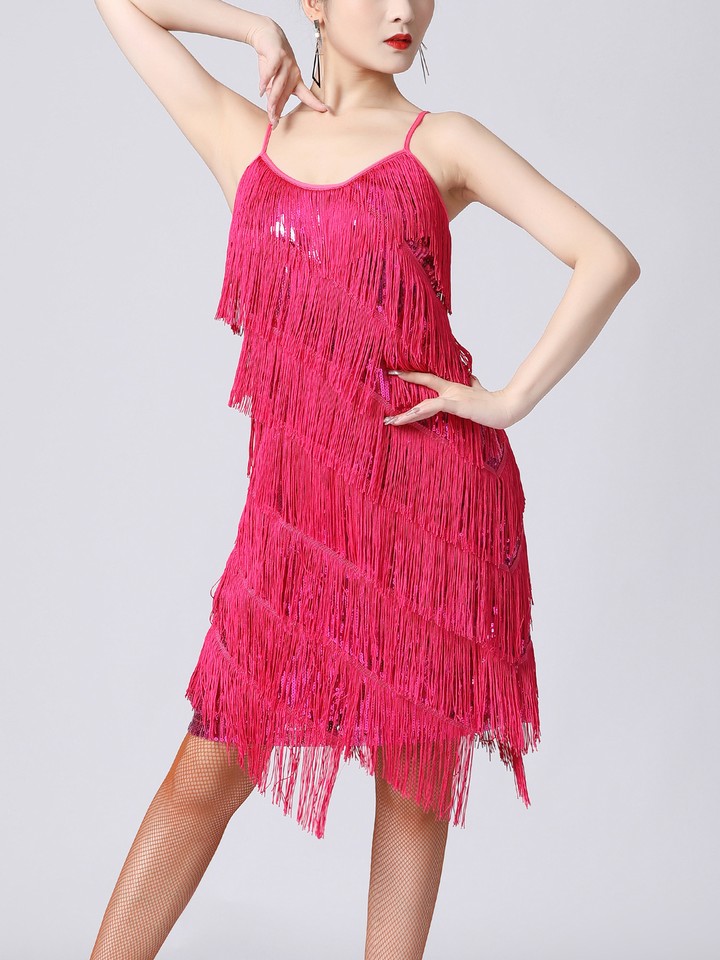 Women Sequins Fringe Tassel Flapper Dress Samba Chacha Tango Latin ...