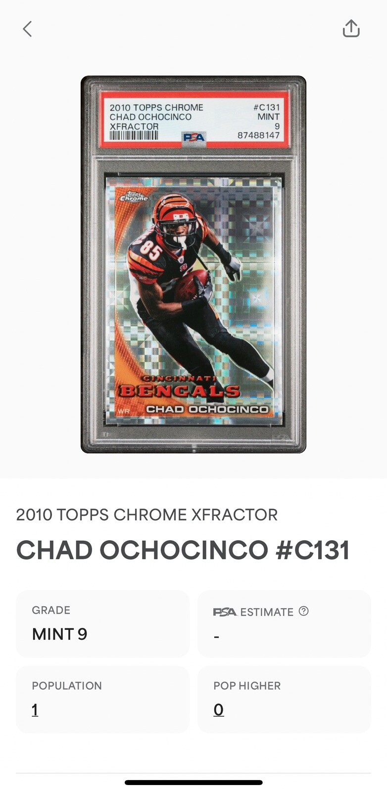 2010 Topps Chrome Chad Ochocinco Xfractor PSA 9 Pop 1 None Higher ...