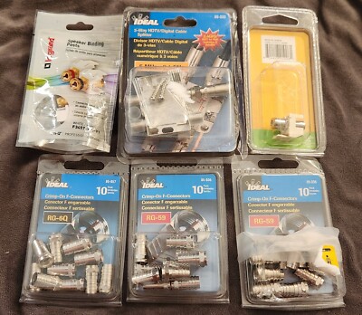 IDEAL 85-036 F CONNECTORS CRIMP ON RG-59, 85-057 RG-6Q, 3 Way Splitter ...