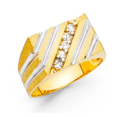 14K Yellow Gold Cubic Zirconia Men's Ring | eBay