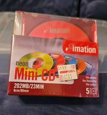 Imation Neon Mini CD-R 5 Pack (202MB/23Min) fit 8cm/80mm CD trays RipGO ...