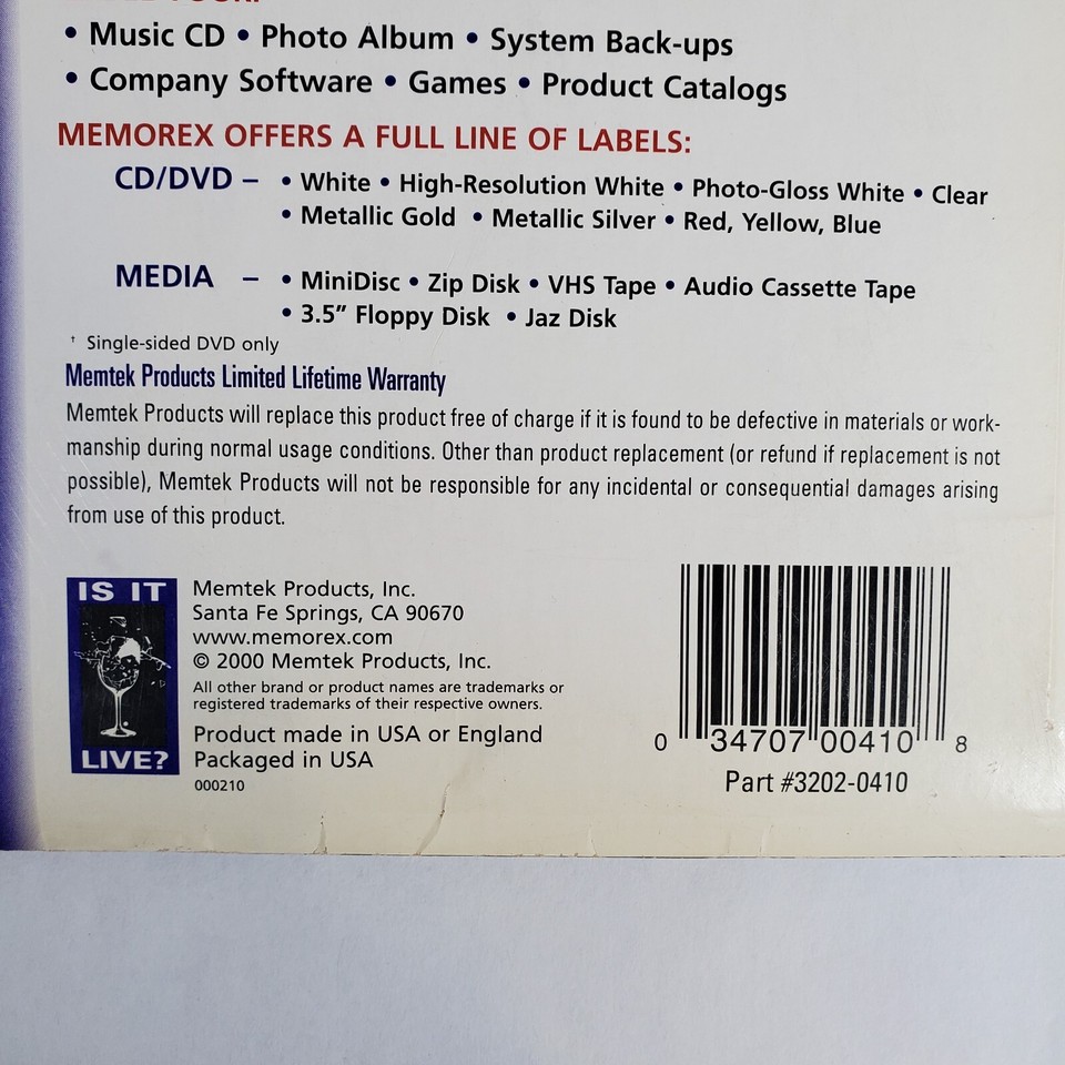 Memorex CD DVD White Label Refills - x2 Packs, 80 Sheets Total Vintage ...