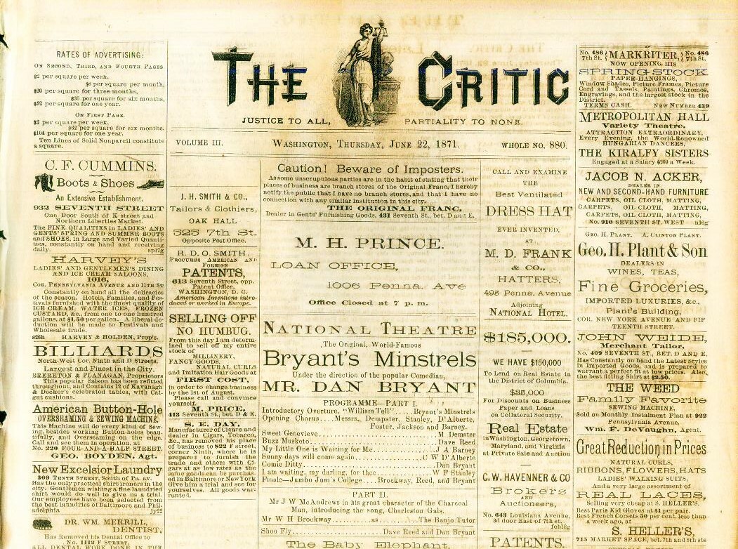 Newspaper /Theatre Program-Washington D.C. "The Critic" Billiards ...