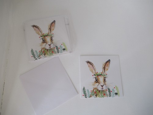 Pack of 9 Christmas Hare Christmas cards, Bunny with Christmas wreath ...