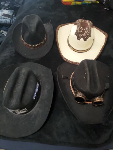 4 Pc Cowboy Hat Lot – Western, Rodeo, Steampunk Goggles, Bull Rider ...