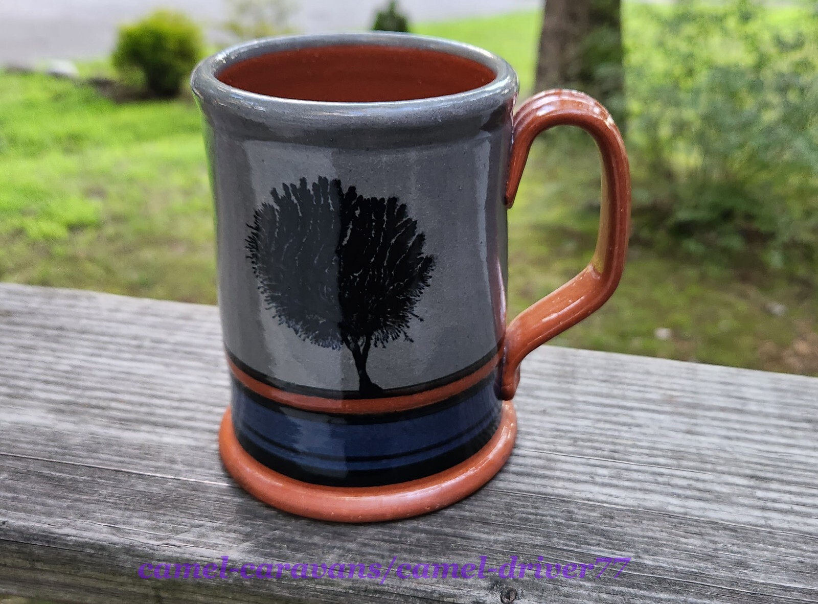 GREENFIELD VILLAGE POTTERY Redware HAND THROWN 5" Coffee Mug TREES Ryan ...