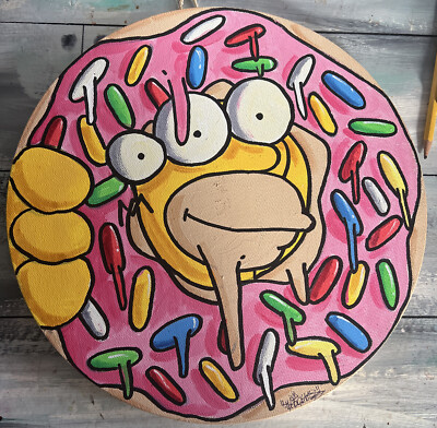 12” Round acrylic Shortiez Ink Canvas Homer Simpson Donut Cartoon ...