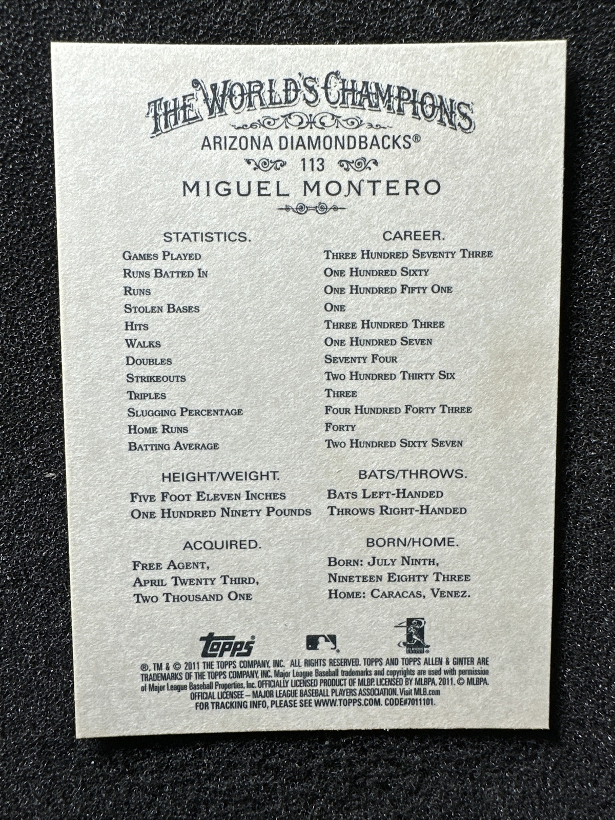 MIGUEL MONTERO #113 2011 Topps Allen & Ginter's Arizona Diamondbacks | eBay