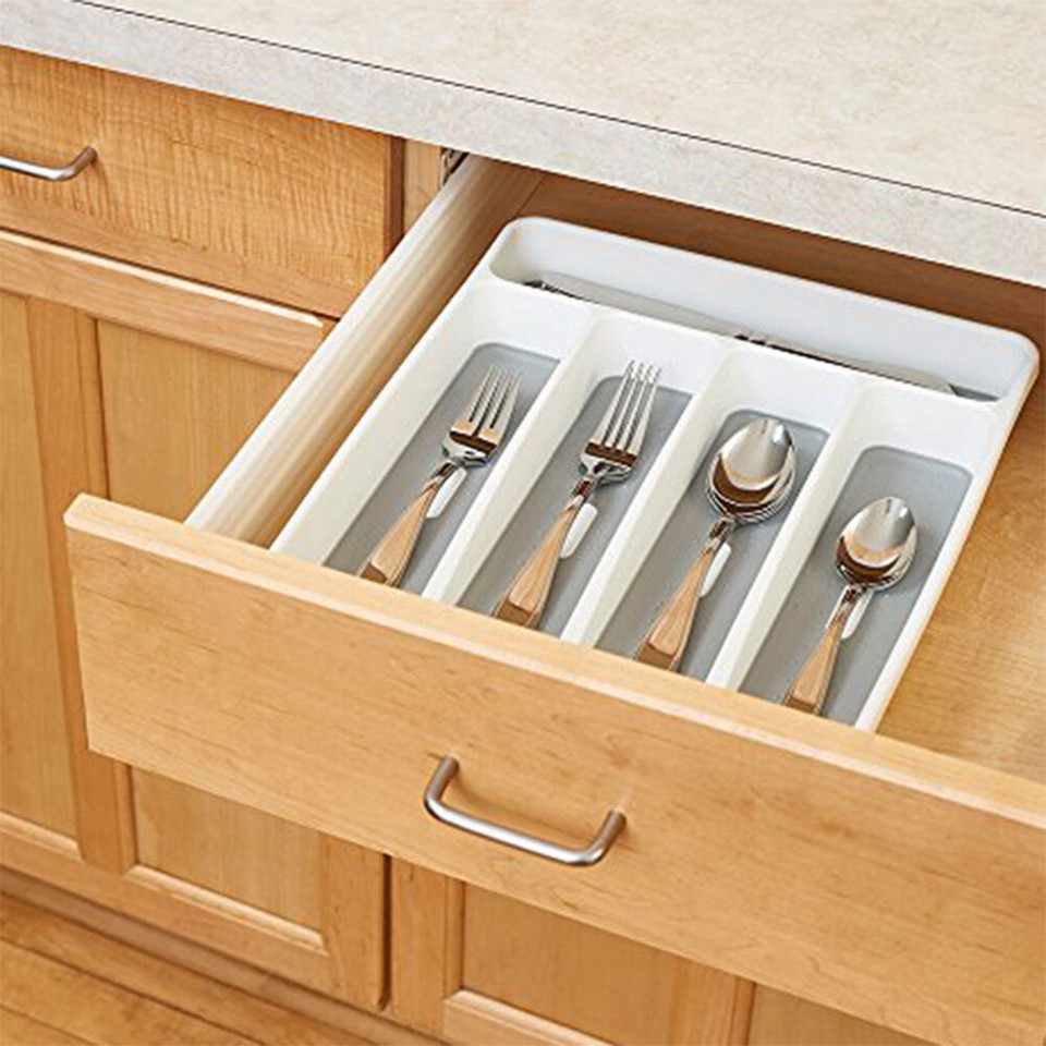 Silverware Tray with Non-slip TPR Linings Plastic Cutlery Tray ...