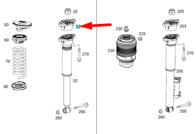 MERCEDES-BENZ C W205 REAR SHOCK MOUNT SUPPORT BUSHING A2133264800 ...