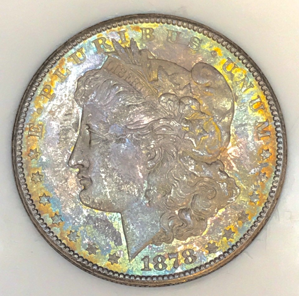 1878 S MORGAN DOLLAR! GEM BU+++! PROOF LIKE! STUNNING RAINBOW TONING ...