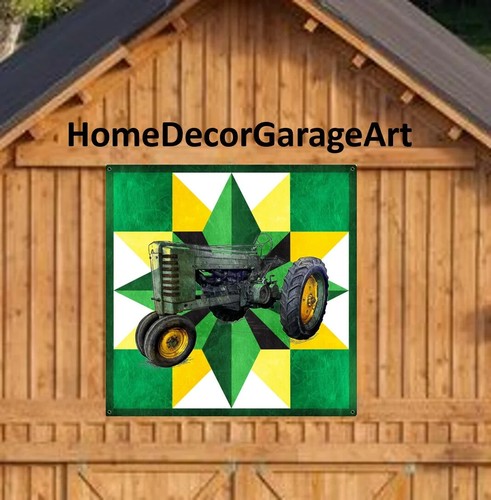 Barn Quilt Art Metal Sign Green Tractor John Deere Colors | eBay
