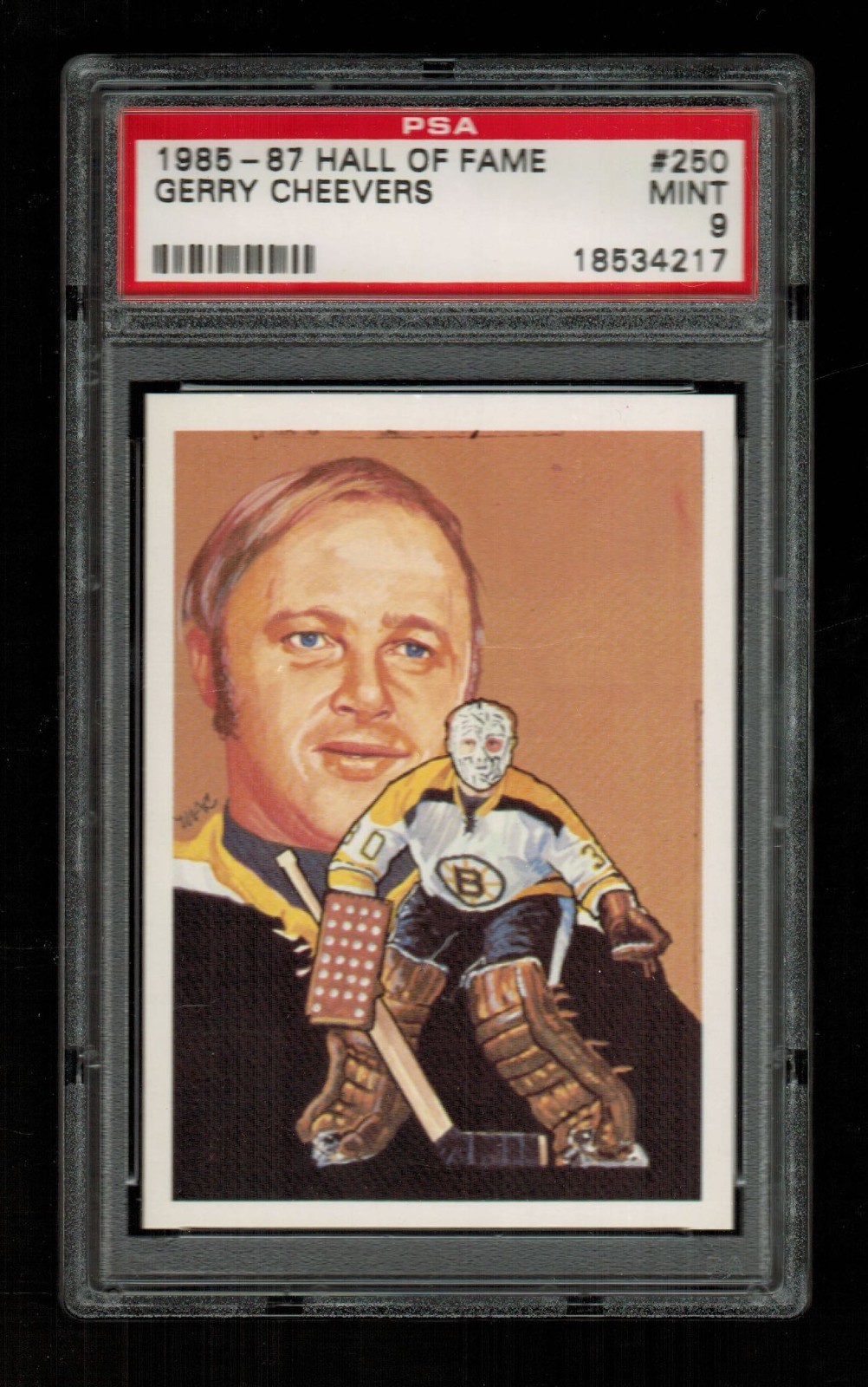 PSA 9 GERRY CHEEVERS 1985 Hall of Fame Hockey Card #250 High Number ...