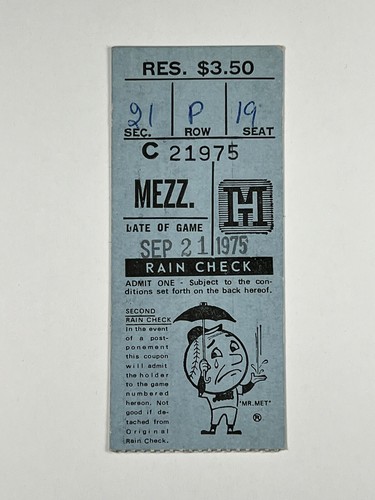 9-21-1975 Philadelphia Phillies @ New York Mets Ticket - Tug McGraw ...