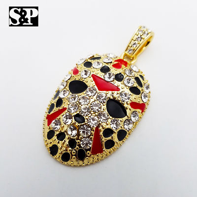 ICED JASON MASK HIP HOP CUBIC ZIRCONIA GOLD PLATED BLING FASHION CHARM ...