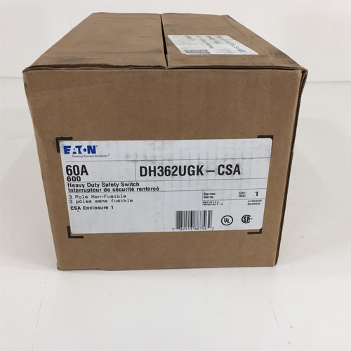 Eaton DH362UGK-CSA Heavy Duty Safety Switch 60A 600V 3-Pole Non-Fusible ...