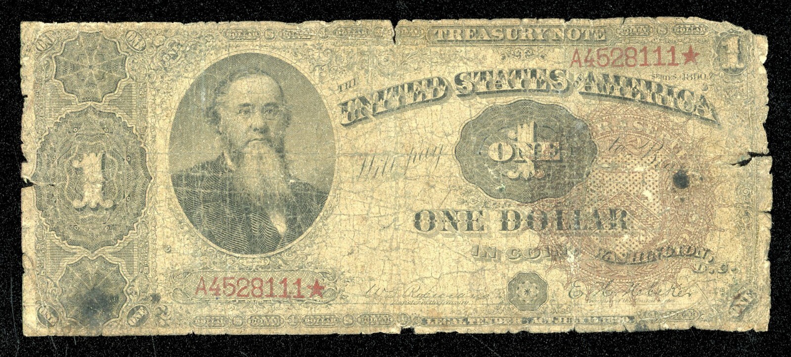 1890 $1 One Dollar US Treasury Note FR. 348 Ornate Back Scarce U.S ...