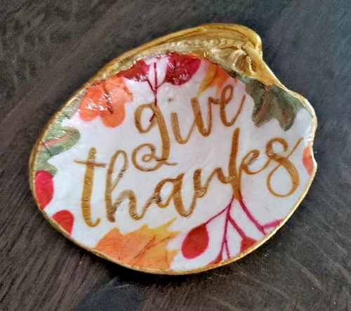 Shell Give Thanks Decoupage, Trending, Hand Painted Gold Leaf Trim ...