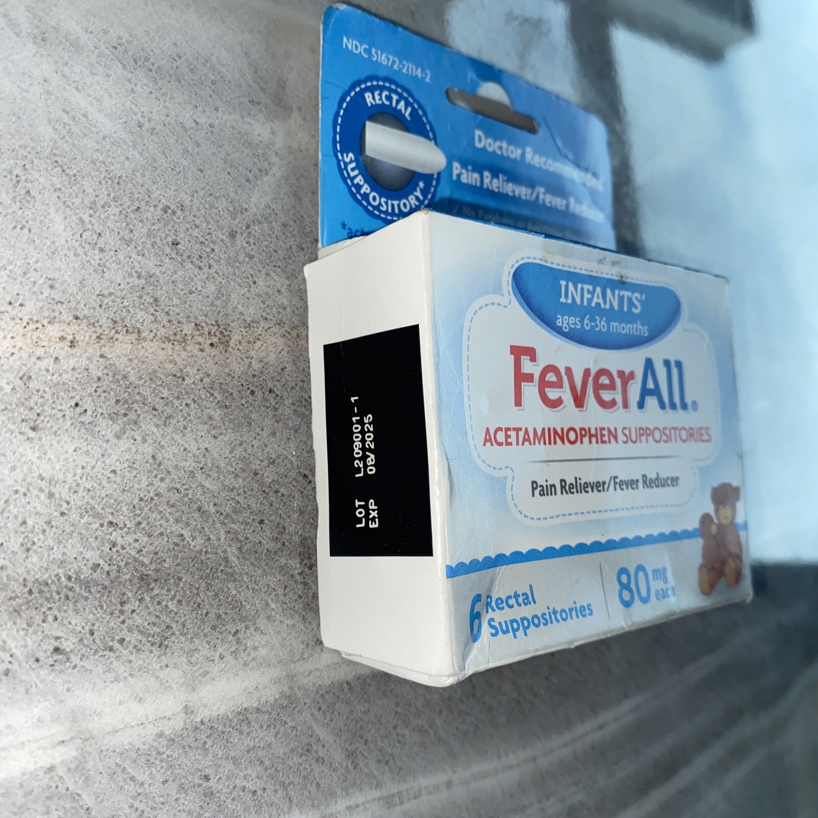 Infants' FeverAll Acetaminophen Suppositories 6 Ct 80mg ea Ages 6-36 ...